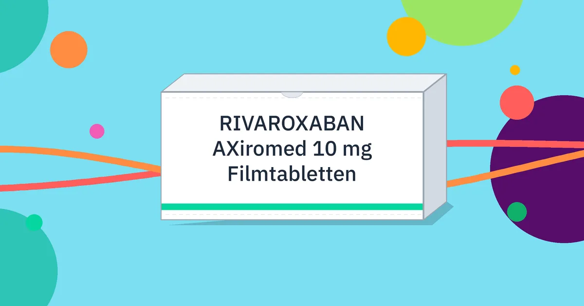 Symbolbild: Packung mit der Aufschrift RIVAROXABAN AXiromed 10 mg Filmtabletten (PZN 20113054) – Verfügbarkeit und Bezug in Apotheken in Frankfurt am Main