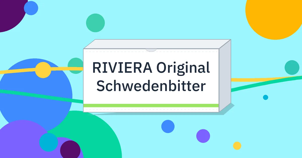 Symbolbild: Packung mit der Aufschrift RIVIERA Original Schwedenbitter (PZN 19992613) – Verfügbarkeit und Bezug in Apotheken in Frankfurt am Main