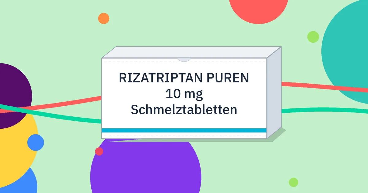Symbolbild: Packung mit der Aufschrift RIZATRIPTAN PUREN 10 mg Schmelztabletten (PZN 14299215) – Verfügbarkeit und Bezug in Apotheken in Frankfurt am Main