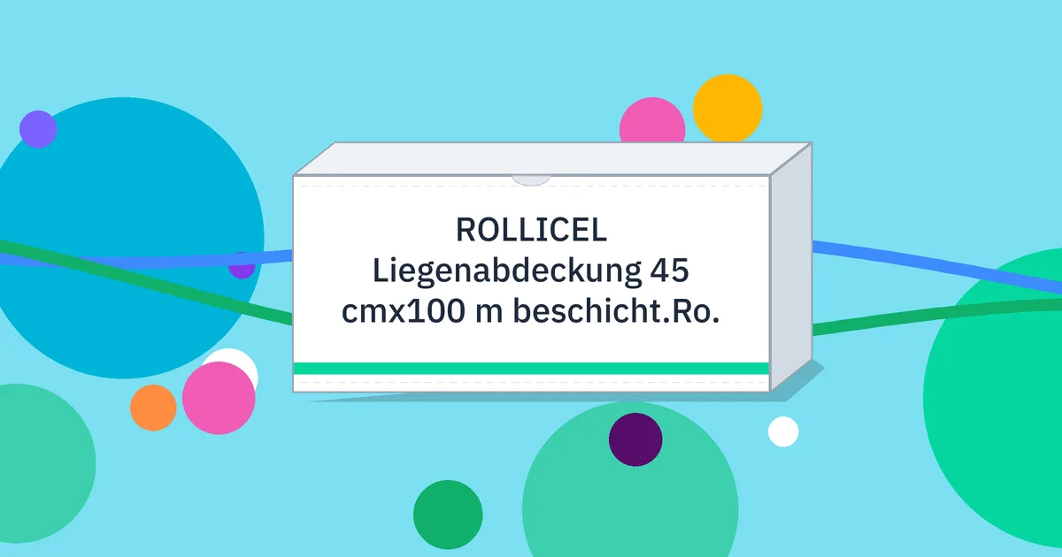 Symbolbild: Packung mit der Aufschrift ROLLICEL Liegenabdeckung 45 cmx100 m beschicht.Ro. (PZN 11350884) – Verfügbarkeit und Bezug in Apotheken in Frankfurt am Main