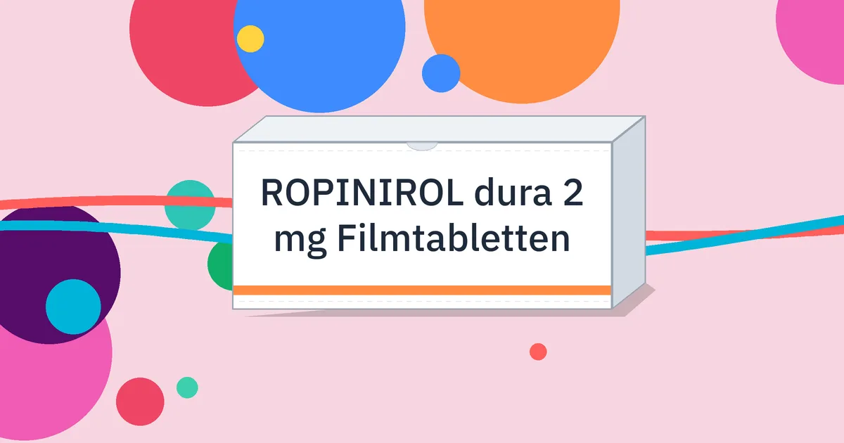 Symbolbild: Packung mit der Aufschrift ROPINIROL dura 2 mg Filmtabletten (PZN 02092992) – Verfügbarkeit und Bezug in Apotheken in Frankfurt am Main