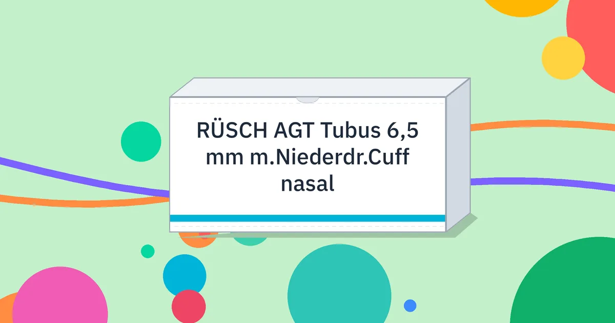 Symbolbild: Packung mit der Aufschrift RÜSCH AGT Tubus 6,5 mm m.Niederdr.Cuff nasal (PZN 06636756) – Verfügbarkeit und Bezug in Apotheken in Frankfurt am Main