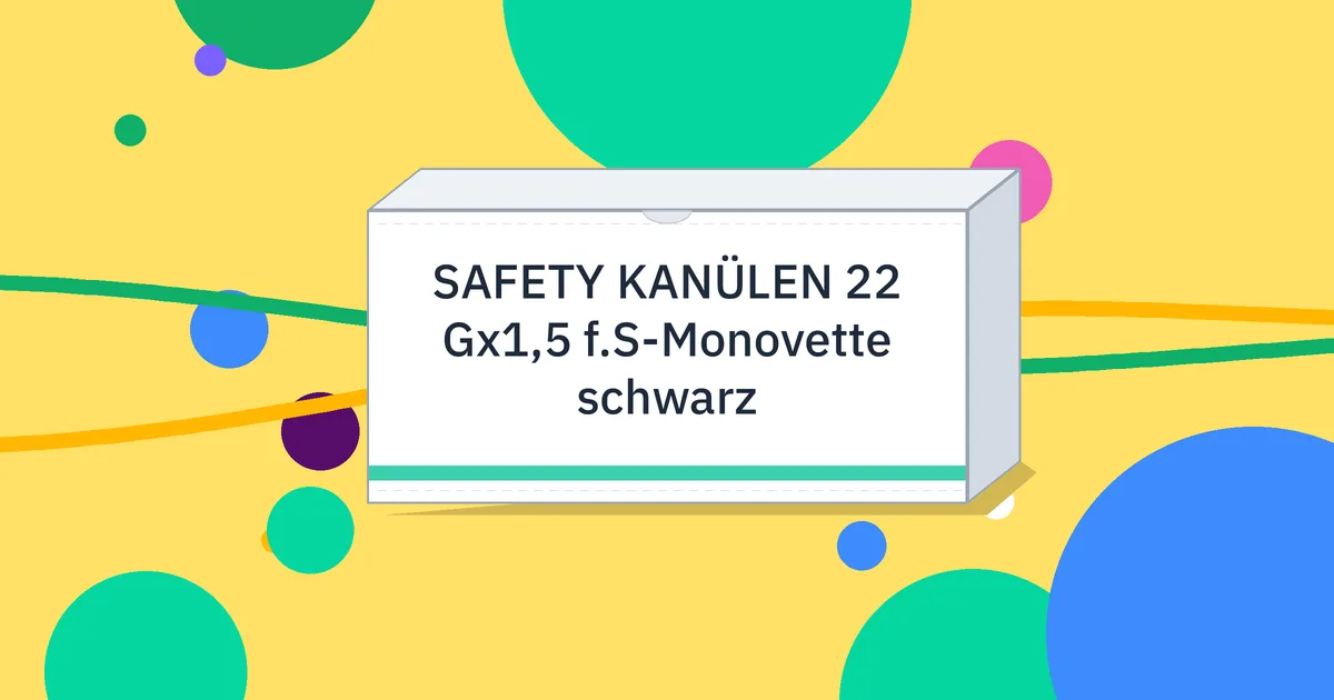 Symbolbild: Packung mit der Aufschrift SAFETY KANÜLEN 22 Gx1,5 f.S-Monovette schwarz (PZN 06470089) – Verfügbarkeit und Bezug in Apotheken in Frankfurt am Main
