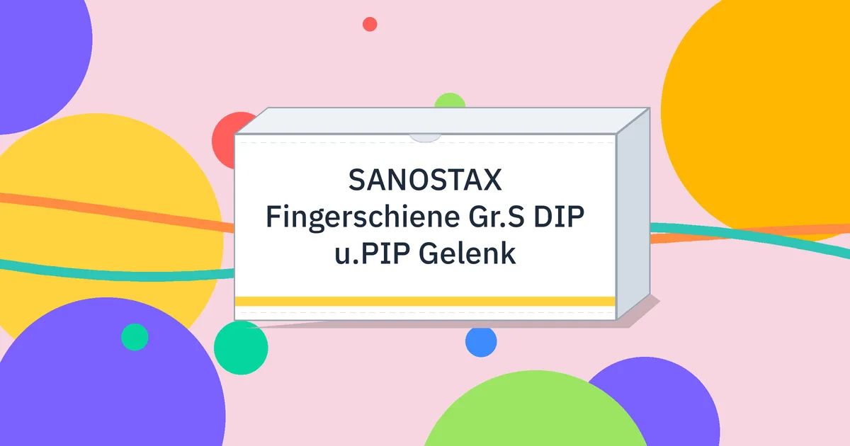 Symbolbild: Packung mit der Aufschrift SANOSTAX Fingerschiene Gr.S DIP u.PIP Gelenk (PZN 12776361) – Verfügbarkeit und Bezug in Apotheken in Frankfurt am Main