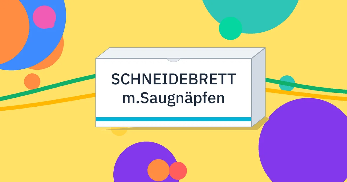 Symbolbild: Packung mit der Aufschrift SCHNEIDEBRETT m.Saugnäpfen (PZN 07694307) – Verfügbarkeit und Bezug in Apotheken in Frankfurt am Main