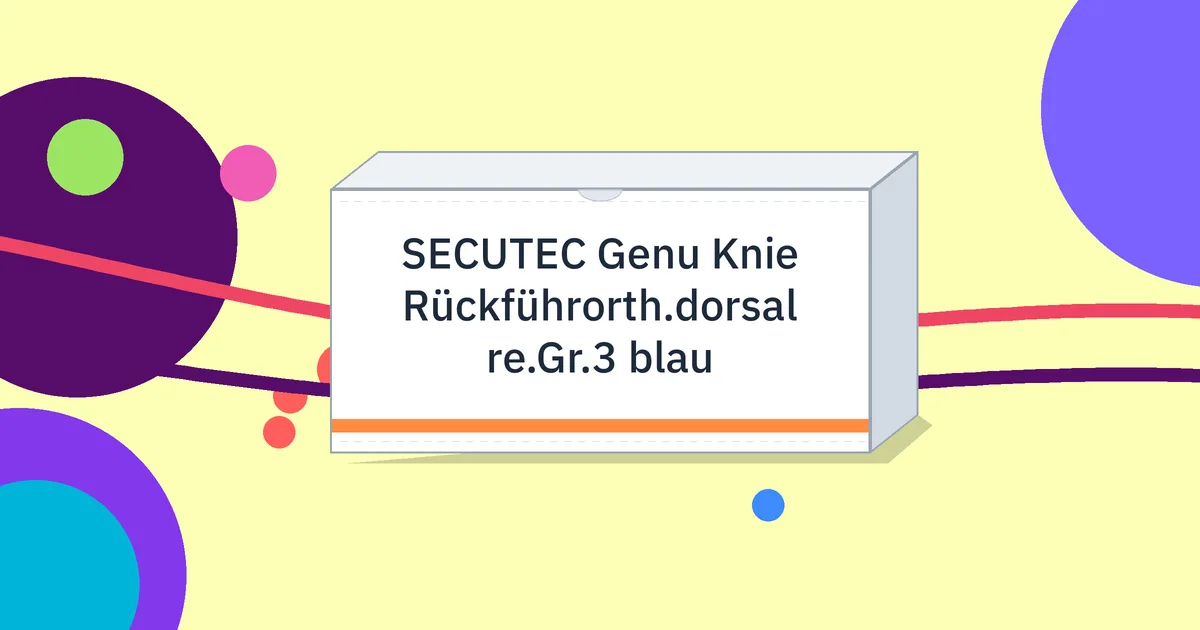 Symbolbild: Packung mit der Aufschrift SECUTEC Genu Knie Rückführorth.dorsal re.Gr.3 blau (PZN 17411227) – Verfügbarkeit und Bezug in Apotheken in Frankfurt am Main