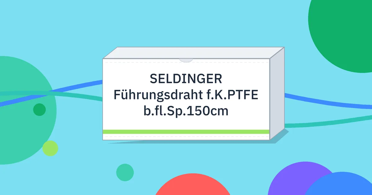 Symbolbild: Packung mit der Aufschrift SELDINGER Führungsdraht f.K.PTFE b.fl.Sp.150cm (PZN 17998652) – Verfügbarkeit und Bezug in Apotheken in Frankfurt am Main