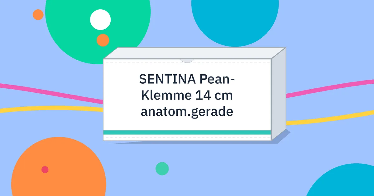 Symbolbild: Packung mit der Aufschrift SENTINA Pean-Klemme 14 cm anatom.gerade (PZN 11588605) – Verfügbarkeit und Bezug in Apotheken in Frankfurt am Main