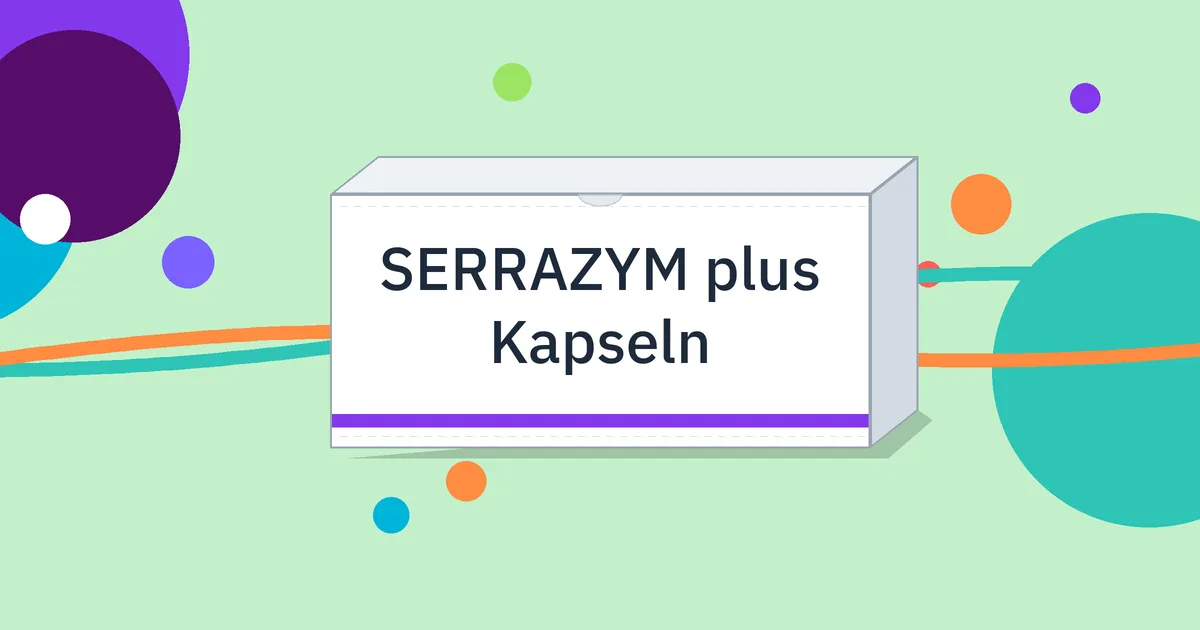 Symbolbild: Packung mit der Aufschrift SERRAZYM plus Kapseln (PZN 19125431) – Verfügbarkeit und Bezug in Apotheken in Frankfurt am Main