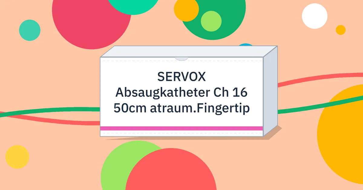 Symbolbild: Packung mit der Aufschrift SERVOX Absaugkatheter Ch 16 50cm atraum.Fingertip (PZN 16395029) – Verfügbarkeit und Bezug in Apotheken in Frankfurt am Main