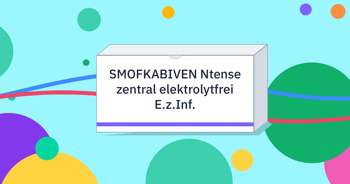 Symbolbild: Packung mit der Aufschrift SMOFKABIVEN Ntense zentral elektrolytfrei E.z.Inf. (PZN 18035370) – Verfügbarkeit und Bezug in Apotheken in Frankfurt am Main