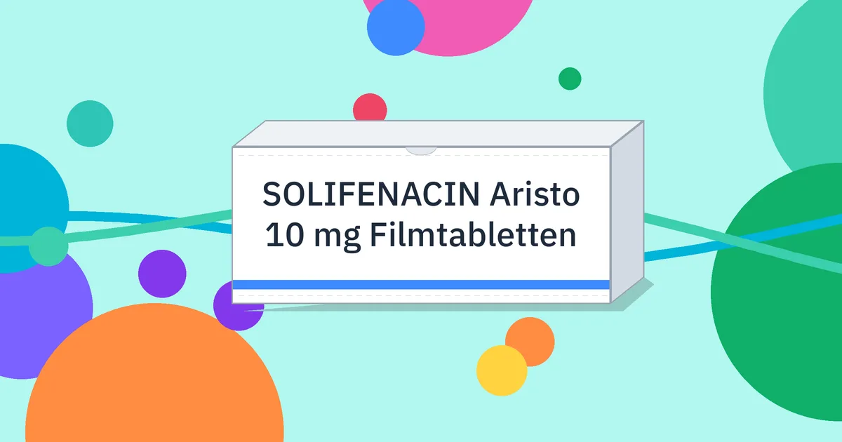 Symbolbild: Packung mit der Aufschrift SOLIFENACIN Aristo 10 mg Filmtabletten (PZN 15265454) – Verfügbarkeit und Bezug in Apotheken in Frankfurt am Main
