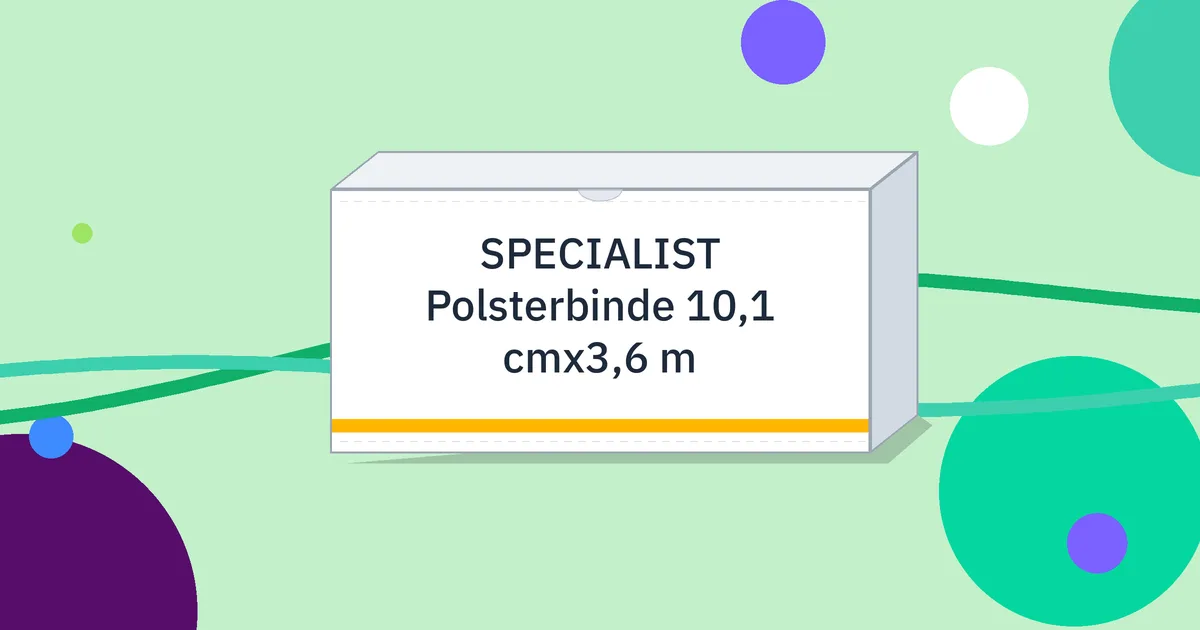 Symbolbild: Packung mit der Aufschrift SPECIALIST Polsterbinde 10,1 cmx3,6 m (PZN 02268847) – Verfügbarkeit und Bezug in Apotheken in Frankfurt am Main