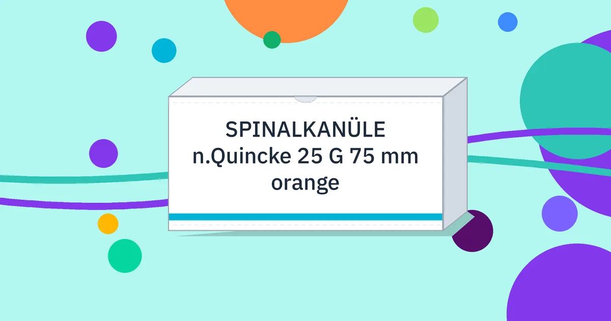Symbolbild: Packung mit der Aufschrift SPINALKANÜLE n.Quincke 25 G 75 mm orange (PZN 00989867) – Verfügbarkeit und Bezug in Apotheken in Frankfurt am Main