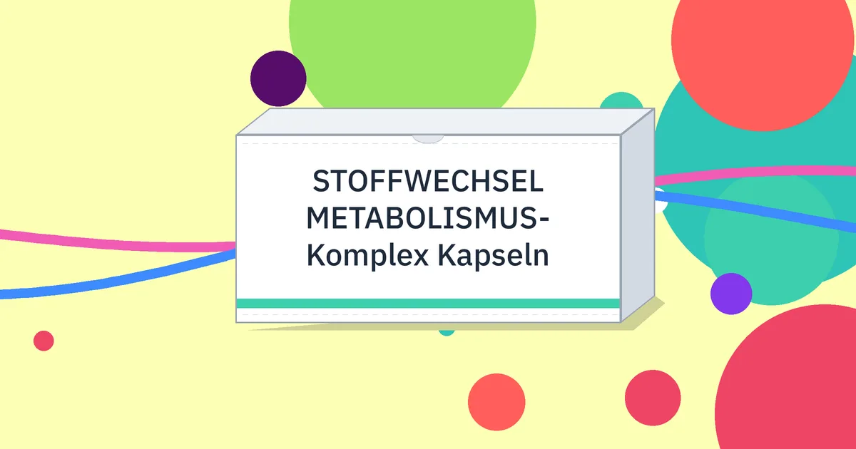 Symbolbild: Packung mit der Aufschrift STOFFWECHSEL METABOLISMUS-Komplex Kapseln (PZN 19199553) – Verfügbarkeit und Bezug in Apotheken in Frankfurt am Main