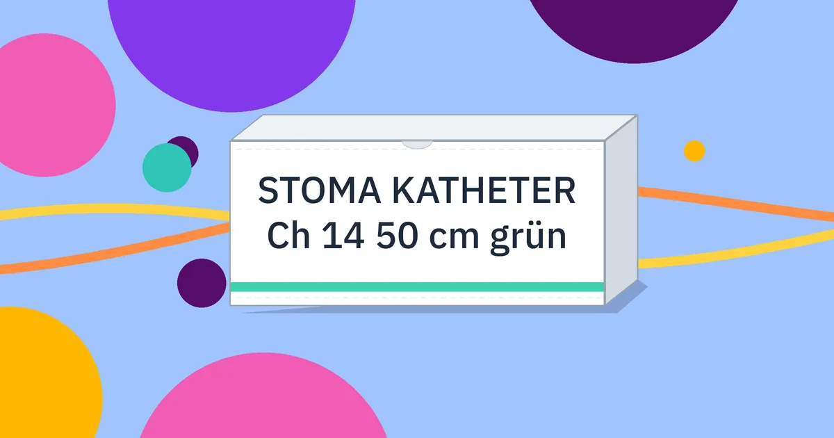 Symbolbild: Packung mit der Aufschrift STOMA KATHETER Ch 14 50 cm grün (PZN 10045908) – Verfügbarkeit und Bezug in Apotheken in Frankfurt am Main