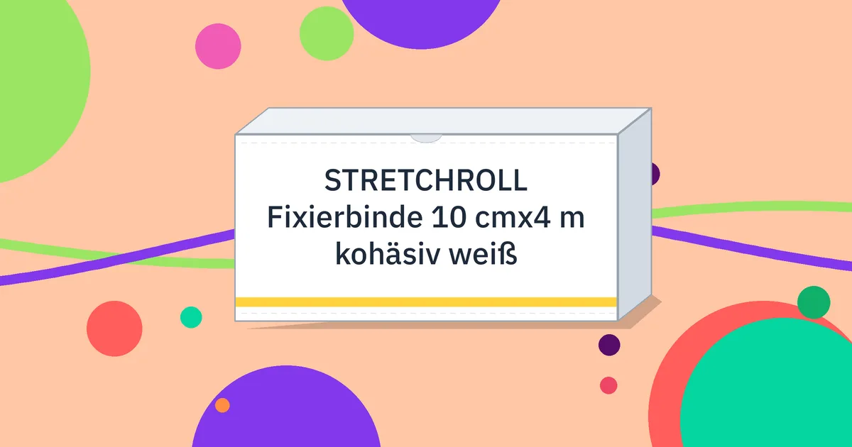 Symbolbild: Packung mit der Aufschrift STRETCHROLL Fixierbinde 10 cmx4 m kohäsiv weiß (PZN 05549251) – Verfügbarkeit und Bezug in Apotheken in Frankfurt am Main