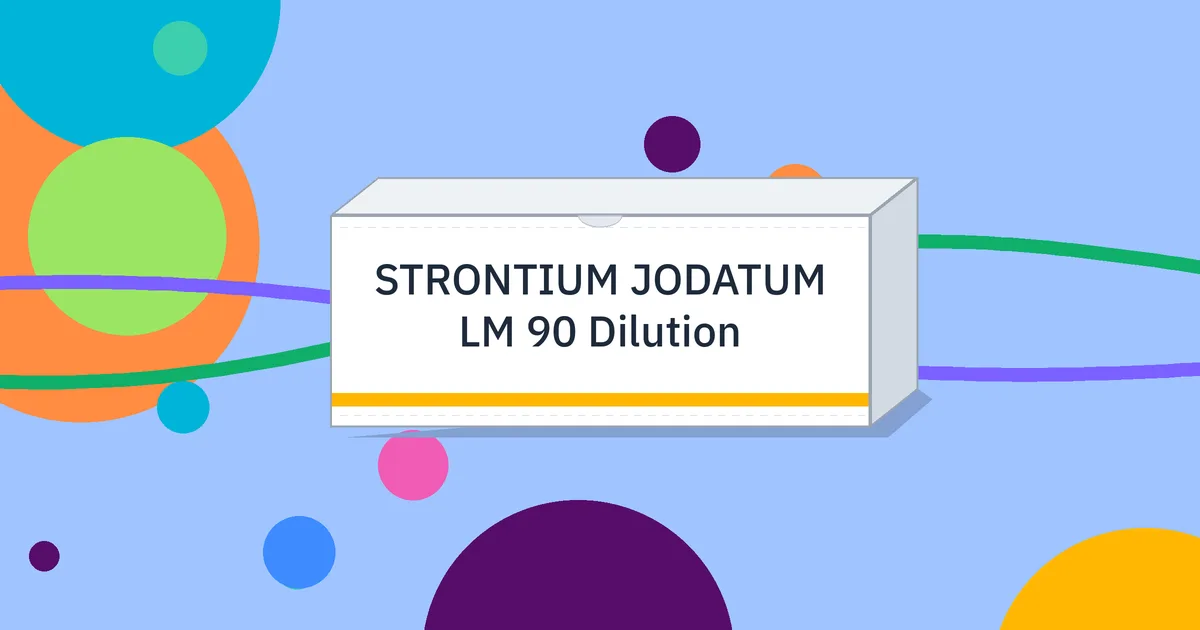 Symbolbild: Packung mit der Aufschrift STRONTIUM JODATUM LM 90 Dilution (PZN 13204218) – Verfügbarkeit und Bezug in Apotheken in Frankfurt am Main