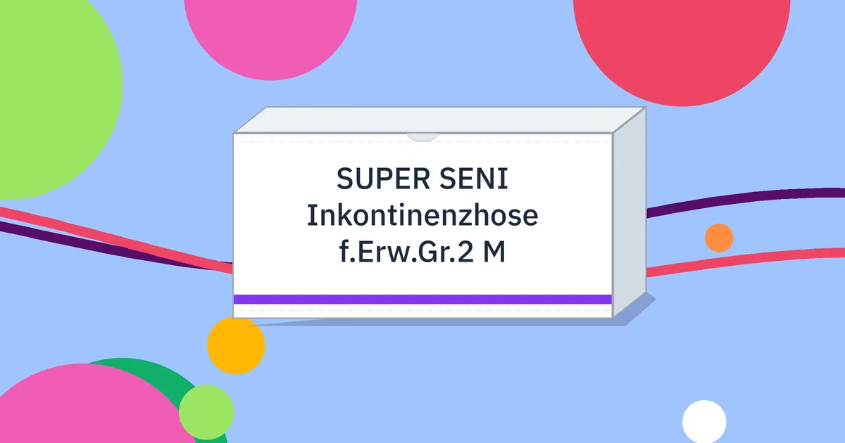 Symbolbild: Packung mit der Aufschrift SUPER SENI Inkontinenzhose f.Erw.Gr.2 M (PZN 18011547) – Verfügbarkeit und Bezug in Apotheken in Frankfurt am Main