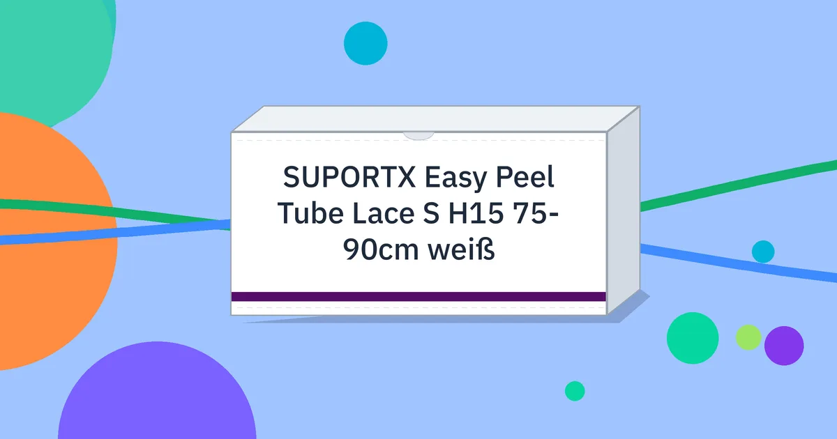 Symbolbild: Packung mit der Aufschrift SUPORTX Easy Peel Tube Lace S H15 75-90cm weiß (PZN 09486955) – Verfügbarkeit und Bezug in Apotheken in Frankfurt am Main