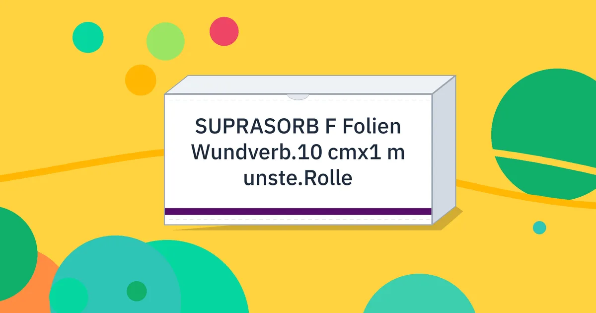 Symbolbild: Packung mit der Aufschrift SUPRASORB F Folien Wundverb.10 cmx1 m unste.Rolle (PZN 15403318) – Verfügbarkeit und Bezug in Apotheken in Frankfurt am Main