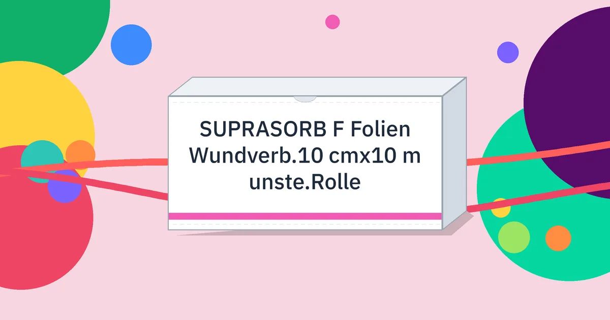 Symbolbild: Packung mit der Aufschrift SUPRASORB F Folien Wundverb.10 cmx10 m unste.Rolle (PZN 13345108) – Verfügbarkeit und Bezug in Apotheken in Frankfurt am Main