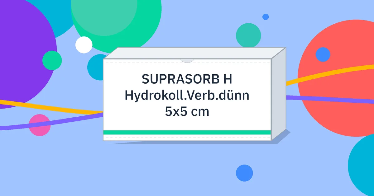 Symbolbild: Packung mit der Aufschrift SUPRASORB H Hydrokoll.Verb.dünn 5x5 cm (PZN 16668527) – Verfügbarkeit und Bezug in Apotheken in Frankfurt am Main
