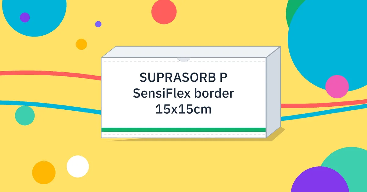 Symbolbild: Packung mit der Aufschrift SUPRASORB P SensiFlex border 15x15cm (PZN 20005100) – Verfügbarkeit und Bezug in Apotheken in Frankfurt am Main