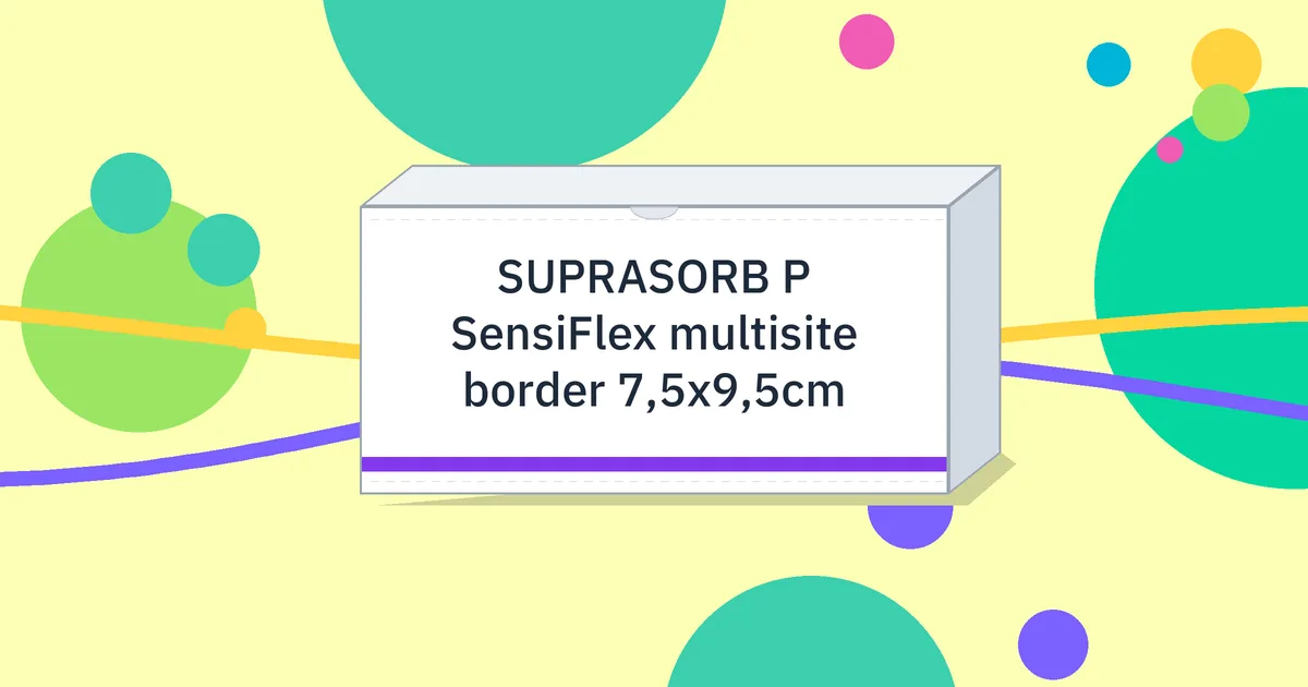 Symbolbild: Packung mit der Aufschrift SUPRASORB P SensiFlex multisite border 7,5x9,5cm (PZN 20693554) – Verfügbarkeit und Bezug in Apotheken in Frankfurt am Main