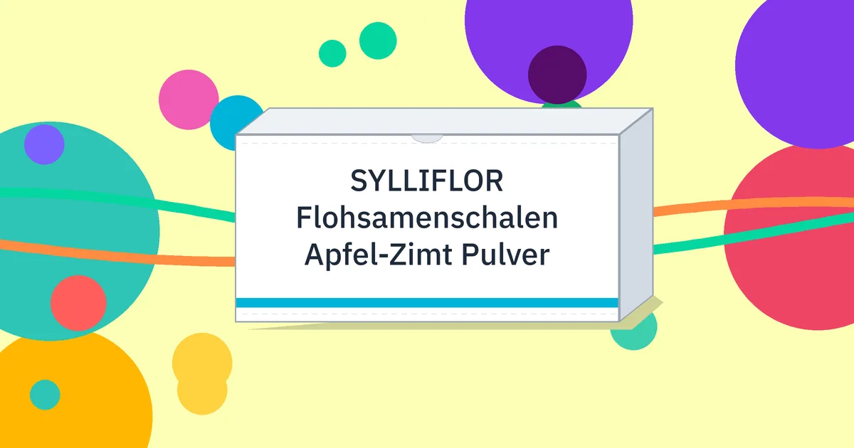Symbolbild: Packung mit der Aufschrift SYLLIFLOR Flohsamenschalen Apfel-Zimt Pulver (PZN 19131294) – Verfügbarkeit und Bezug in Apotheken in Frankfurt am Main