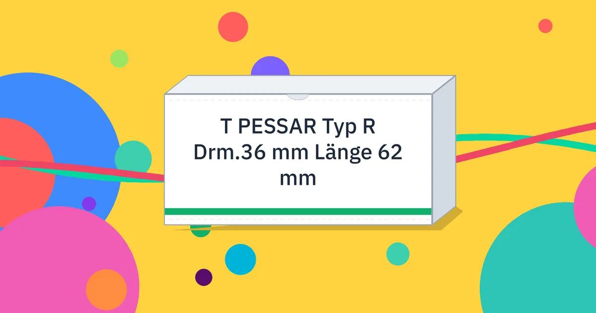 Symbolbild: Packung mit der Aufschrift T PESSAR Typ R Drm.36 mm Länge 62 mm (PZN 09336090) – Verfügbarkeit und Bezug in Apotheken in Frankfurt am Main