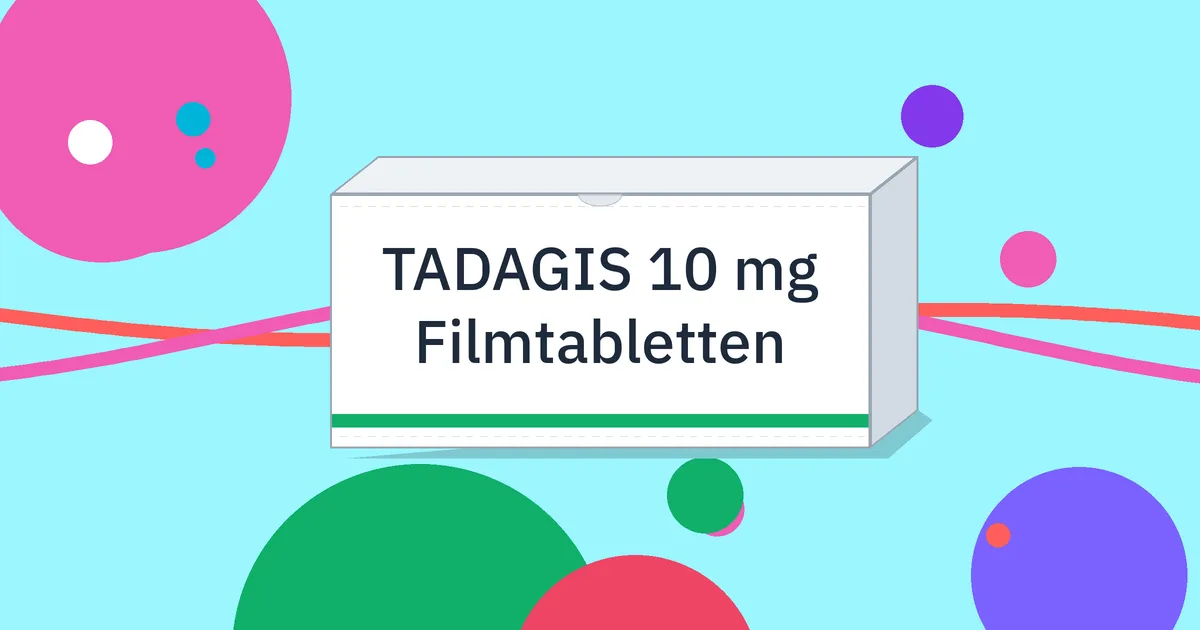 Symbolbild: Packung mit der Aufschrift TADAGIS 10 mg Filmtabletten (PZN 14376714) – Verfügbarkeit und Bezug in Apotheken in Frankfurt am Main