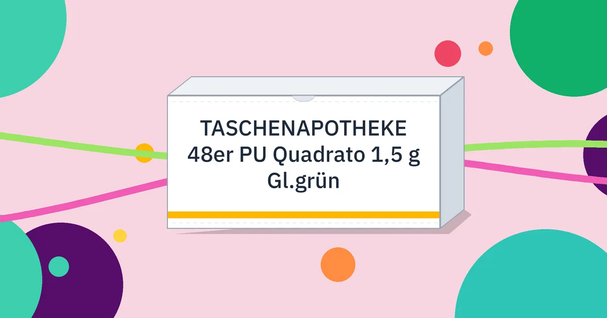 Symbolbild: Packung mit der Aufschrift TASCHENAPOTHEKE 48er PU Quadrato 1,5 g Gl.grün (PZN 00417361) – Verfügbarkeit und Bezug in Apotheken in Frankfurt am Main
