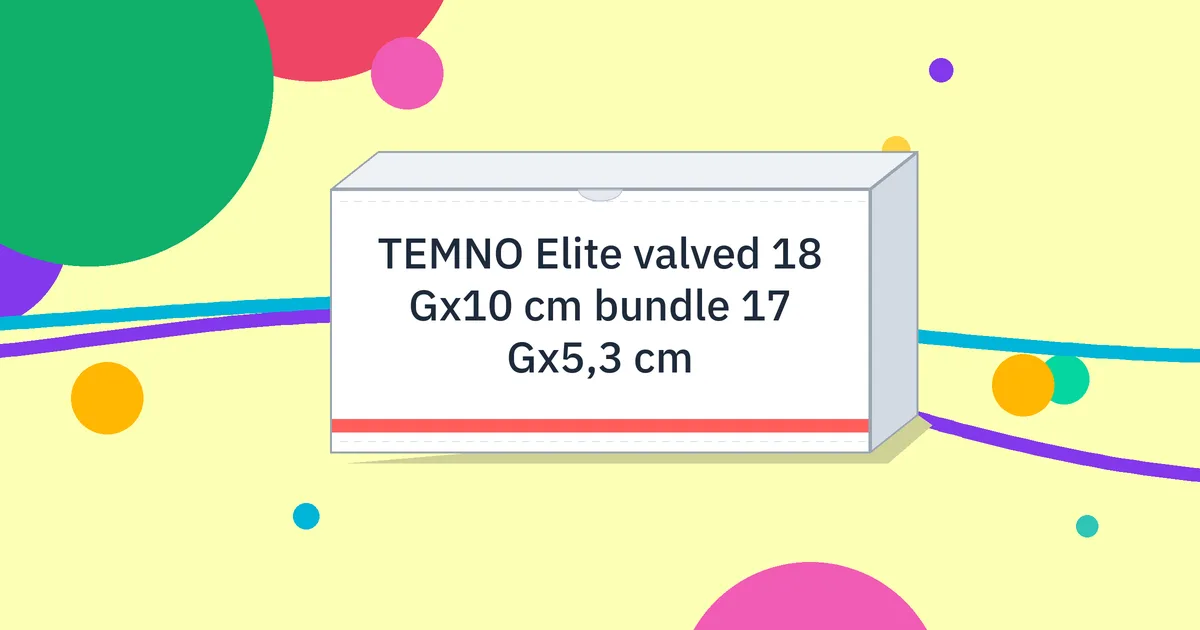 Symbolbild: Packung mit der Aufschrift TEMNO Elite valved 18 Gx10 cm bundle 17 Gx5,3 cm (PZN 18765683) – Verfügbarkeit und Bezug in Apotheken in Frankfurt am Main