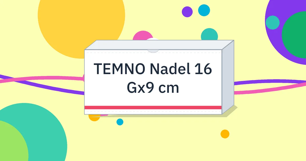 Symbolbild: Packung mit der Aufschrift TEMNO Nadel 16 Gx9 cm (PZN 18764637) – Verfügbarkeit und Bezug in Apotheken in Frankfurt am Main