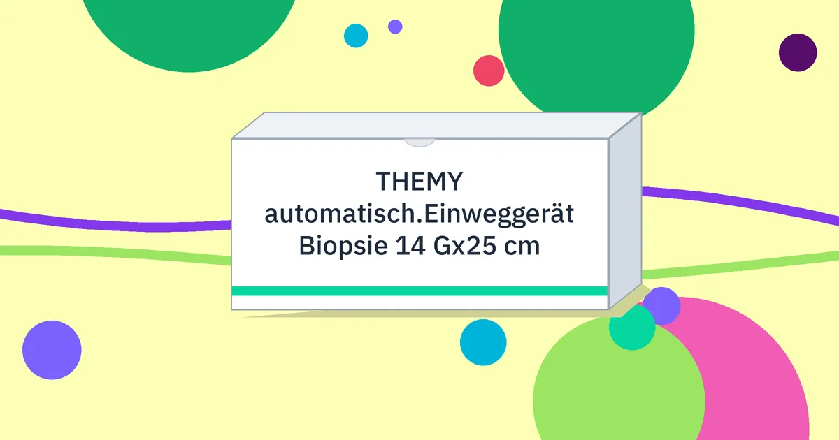 Symbolbild: Packung mit der Aufschrift THEMY automatisch.Einweggerät Biopsie 14 Gx25 cm (PZN 16919998) – Verfügbarkeit und Bezug in Apotheken in Frankfurt am Main