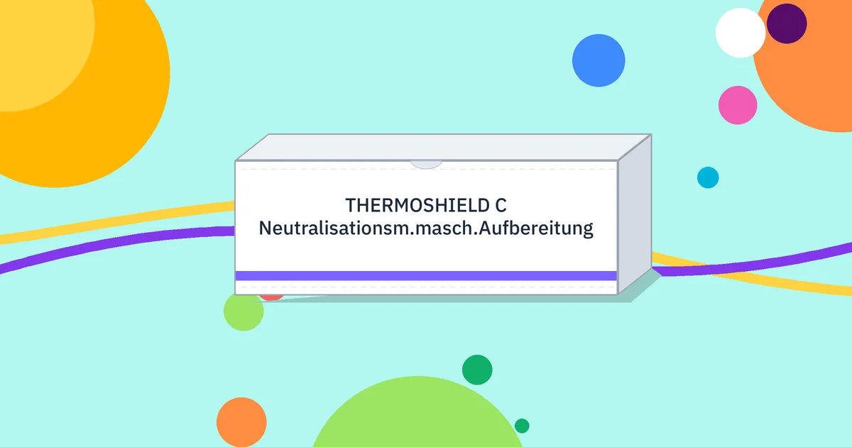 Symbolbild: Packung mit der Aufschrift THERMOSHIELD C Neutralisationsm.masch.Aufbereitung (PZN 16202384) – Verfügbarkeit und Bezug in Apotheken in Frankfurt am Main
