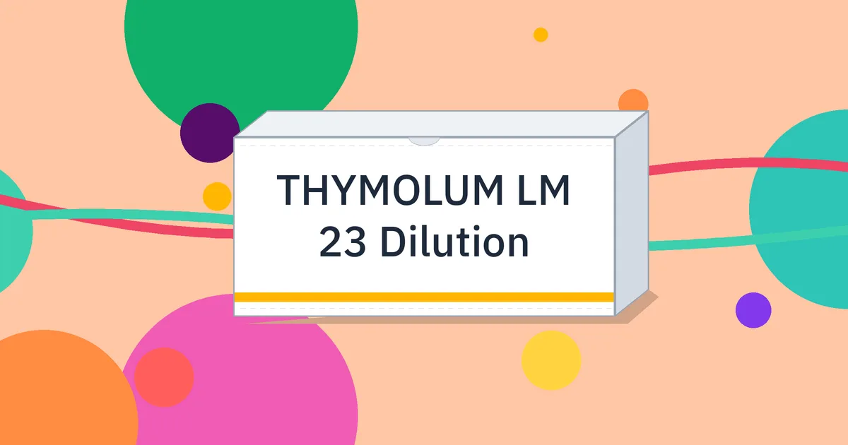 Symbolbild: Packung mit der Aufschrift THYMOLUM LM 23 Dilution (PZN 13222618) – Verfügbarkeit und Bezug in Apotheken in Frankfurt am Main