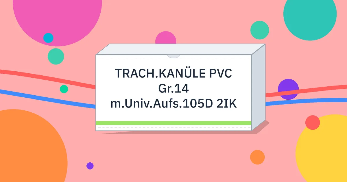 Symbolbild: Packung mit der Aufschrift TRACH.KANÜLE PVC Gr.14 m.Univ.Aufs.105D 2IK (PZN 06995171) – Verfügbarkeit und Bezug in Apotheken in Frankfurt am Main