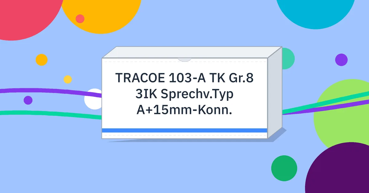 Symbolbild: Packung mit der Aufschrift TRACOE 103-A TK Gr.8 3IK Sprechv.Typ A+15mm-Konn. (PZN 02358450) – Verfügbarkeit und Bezug in Apotheken in Frankfurt am Main