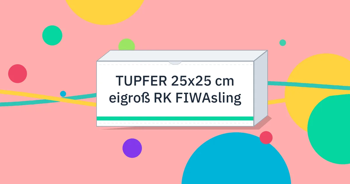 Symbolbild: Packung mit der Aufschrift TUPFER 25x25 cm eigroß RK FIWAsling (PZN 11860711) – Verfügbarkeit und Bezug in Apotheken in Frankfurt am Main