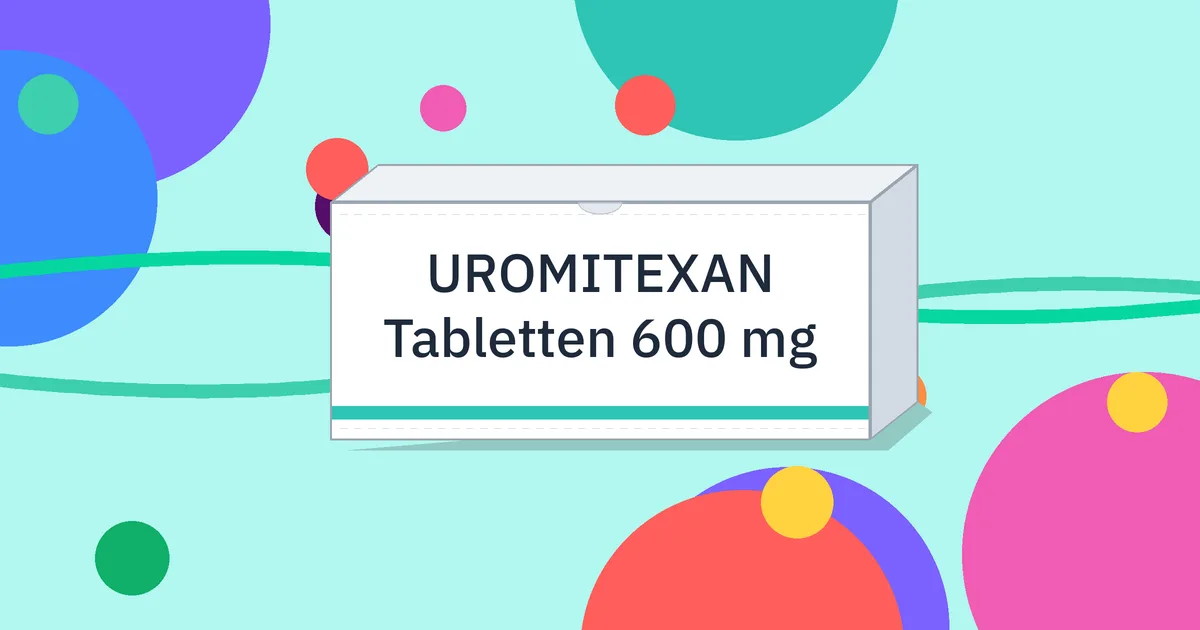 Symbolbild: Packung mit der Aufschrift UROMITEXAN Tabletten 600 mg (PZN 07713861) – Verfügbarkeit und Bezug in Apotheken in Frankfurt am Main