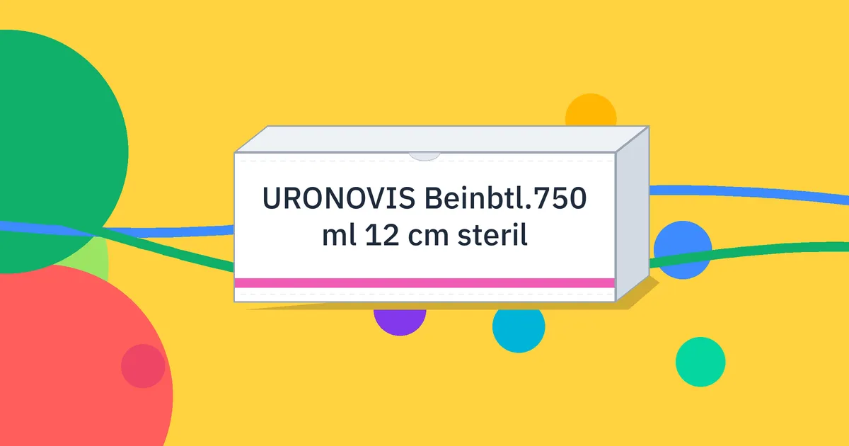 Symbolbild: Packung mit der Aufschrift URONOVIS Beinbtl.750 ml 12 cm steril (PZN 00646848) – Verfügbarkeit und Bezug in Apotheken in Frankfurt am Main