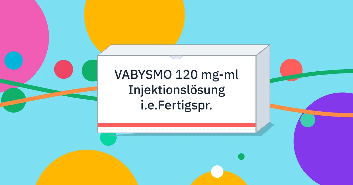 Symbolbild: Packung mit der Aufschrift VABYSMO 120 mg-ml Injektionslösung i.e.Fertigspr. (PZN 18325352) – Verfügbarkeit und Bezug in Apotheken in Frankfurt am Main