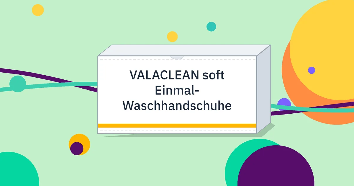 Symbolbild: Packung mit der Aufschrift VALACLEAN soft Einmal-Waschhandschuhe (PZN 03326328) – Verfügbarkeit und Bezug in Apotheken in Frankfurt am Main