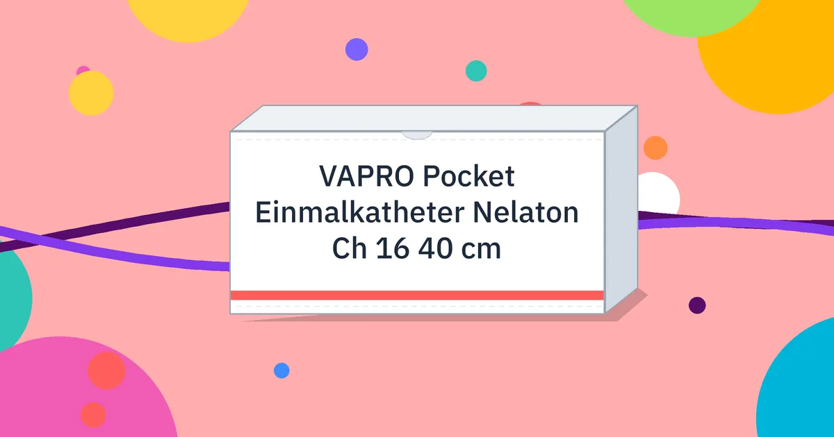 Symbolbild: Packung mit der Aufschrift VAPRO Pocket Einmalkatheter Nelaton Ch 16 40 cm (PZN 19639259) – Verfügbarkeit und Bezug in Apotheken in Frankfurt am Main