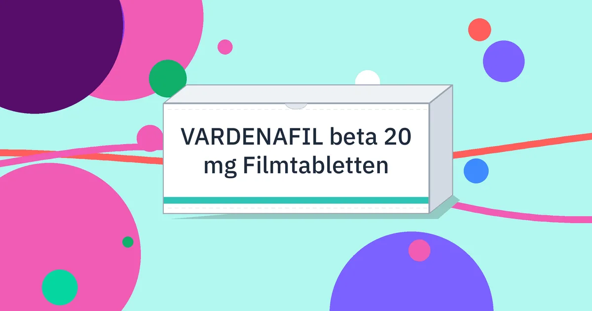 Symbolbild: Packung mit der Aufschrift VARDENAFIL beta 20 mg Filmtabletten (PZN 16358620) – Verfügbarkeit und Bezug in Apotheken in Frankfurt am Main