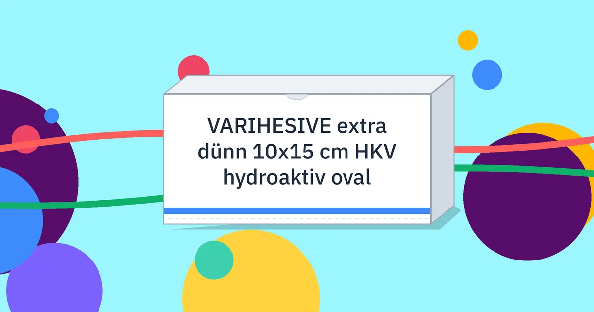 Symbolbild: Packung mit der Aufschrift VARIHESIVE extra dünn 10x15 cm HKV hydroaktiv oval (PZN 04740188) – Verfügbarkeit und Bezug in Apotheken in Frankfurt am Main