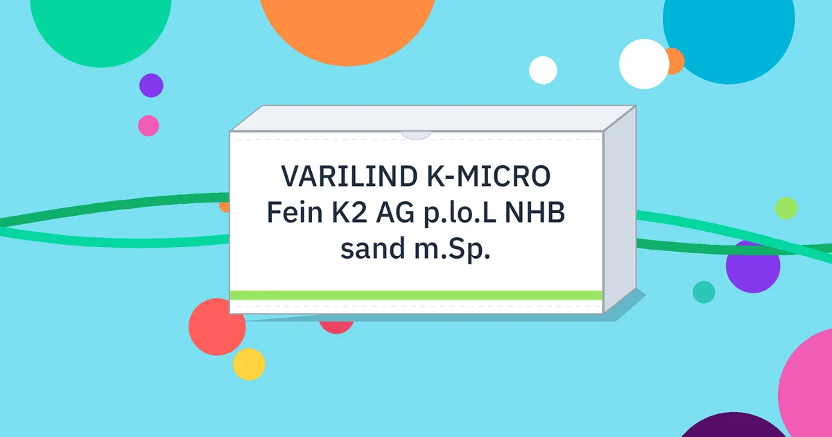 Symbolbild: Packung mit der Aufschrift VARILIND K-MICRO Fein K2 AG p.lo.L NHB sand m.Sp. (PZN 20555906) – Verfügbarkeit und Bezug in Apotheken in Frankfurt am Main