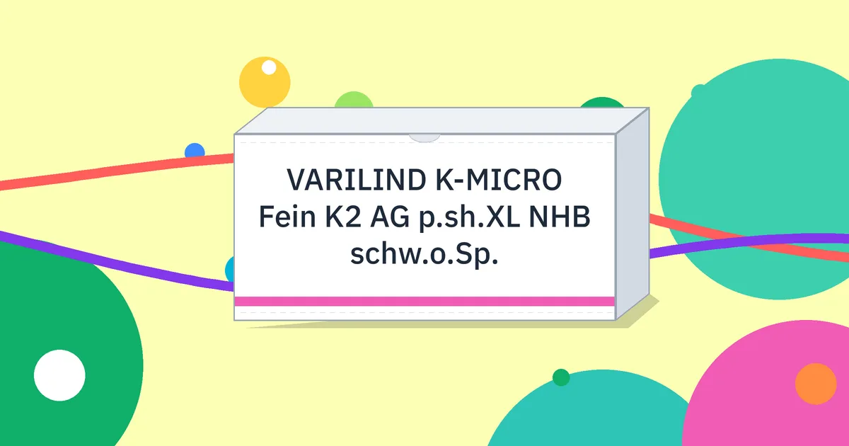 Symbolbild: Packung mit der Aufschrift VARILIND K-MICRO Fein K2 AG p.sh.XL NHB schw.o.Sp. (PZN 20556805) – Verfügbarkeit und Bezug in Apotheken in Frankfurt am Main